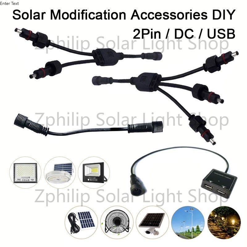 Modification of solar lamp 1 to 3 wire splitter connector DC to 2pin ...