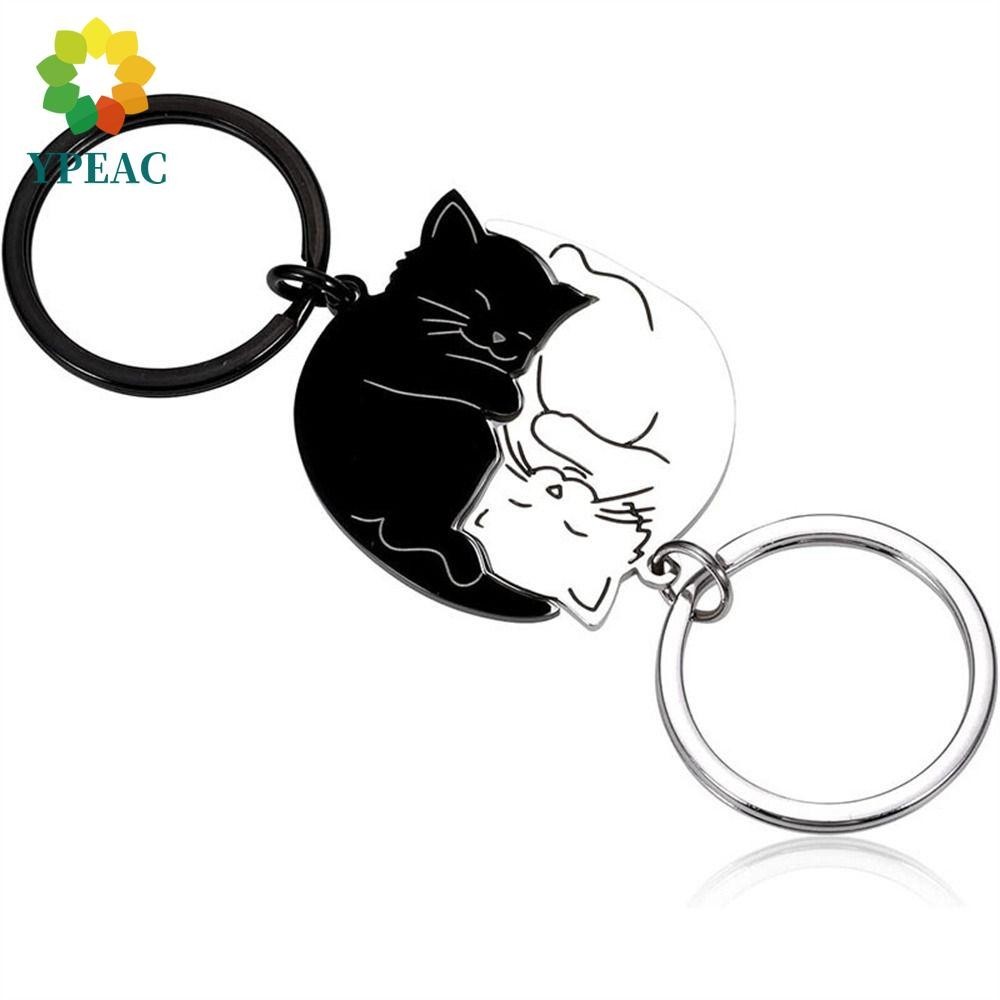YPEAC Couple Keychain, Hug Cat Stainless Steel Matching Cat Key Ring ...