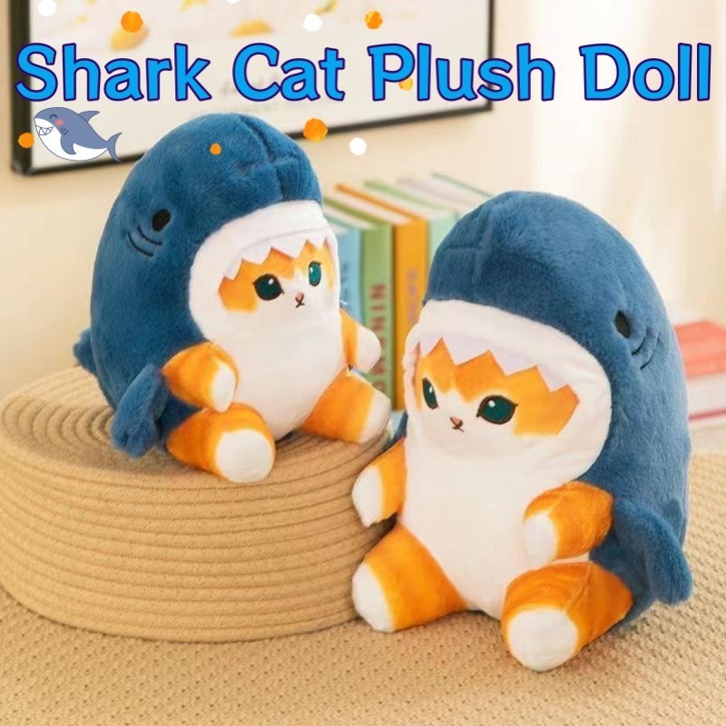 Shark Cat Fried Shrimp Cat Plush Doll Stuffed Toy Cute Cartoon Keychain ...