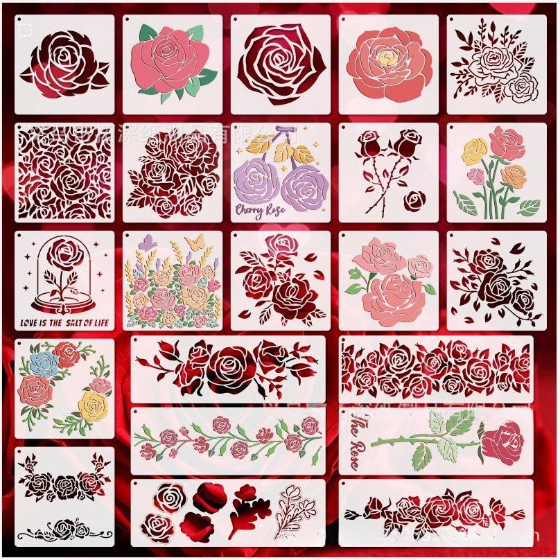 Rose hollow out painting template Valentine's Day rose spray painting ...
