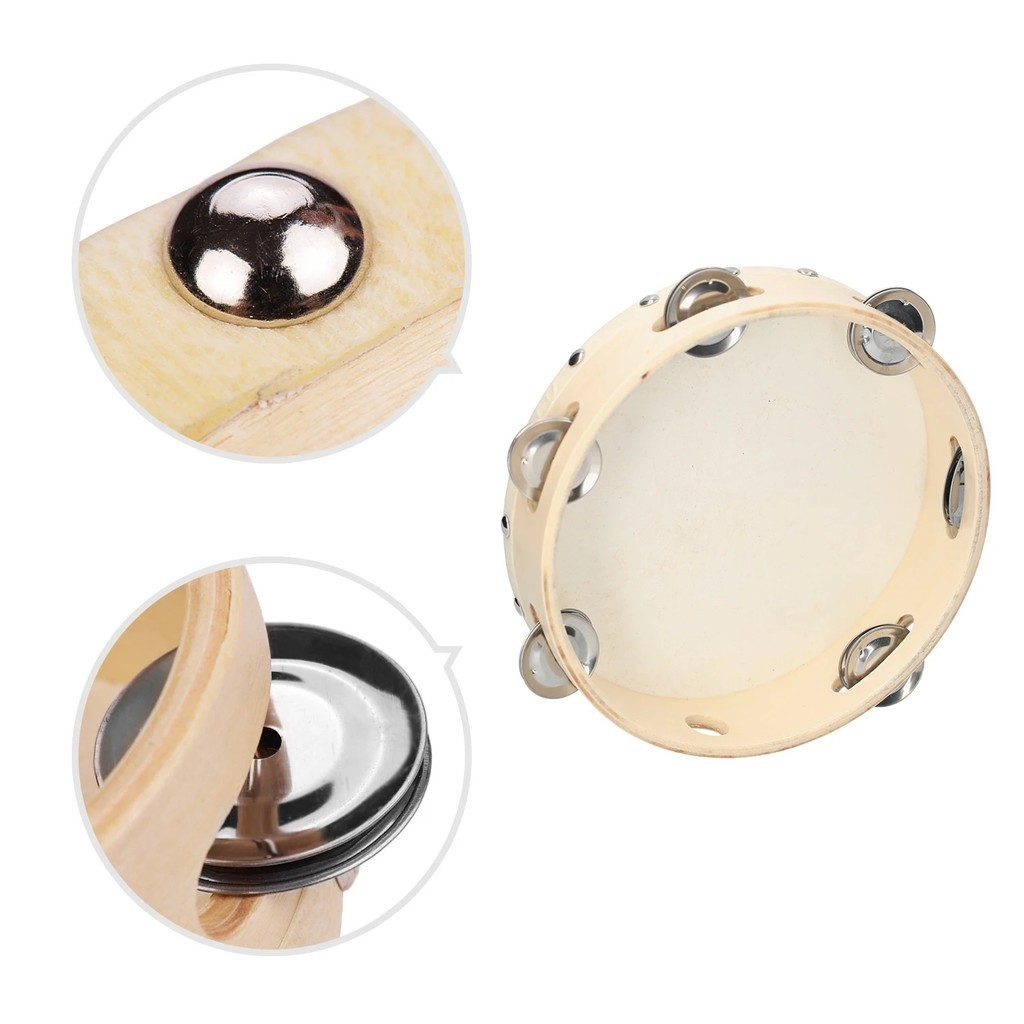 6/8 Inch Hand Tambourine Sheepskin Drum Skin Wooden Tambourines Entertainment with Metal Single ...