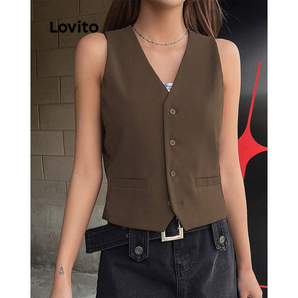 (Trendy) Lovito Women Casual Plain Button Tank Top L76AD219(Multi-color ...