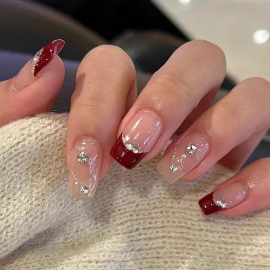 Nails Handmade Red Stone Design | Shopee Philippines