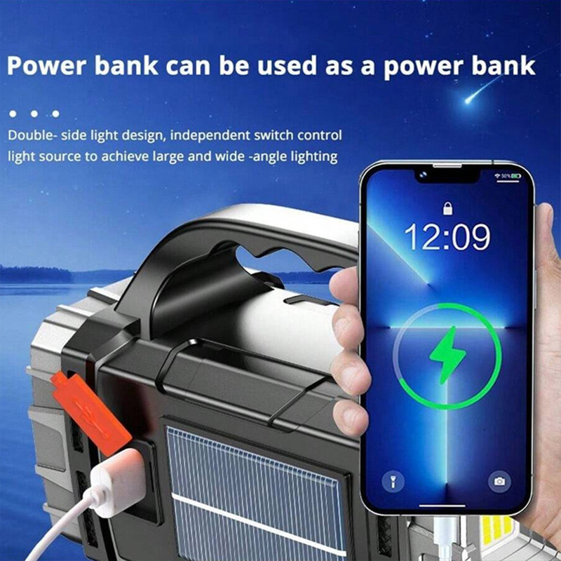 Solar Powered Portable Searchlight Outdoor Light Rechargeable Led ...