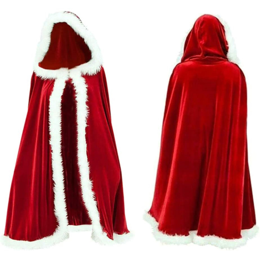 EAS- 1.5m Red Hooded Cape Christmas Costume Santa Claus Cloak Red ...