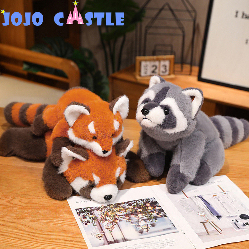 JOJO CASTLE Lying Fox Raccoon Red Panda Plush Toys Sleeping Red Panda ...