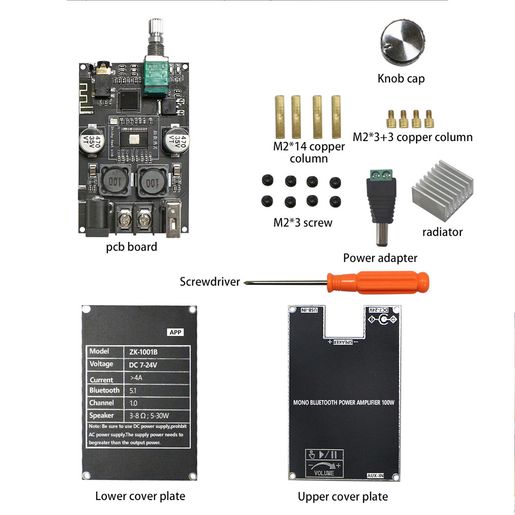 ZK-1001B Mono 100W Bluetooth-Compatible 5.1 Audio Amplifier Board ...