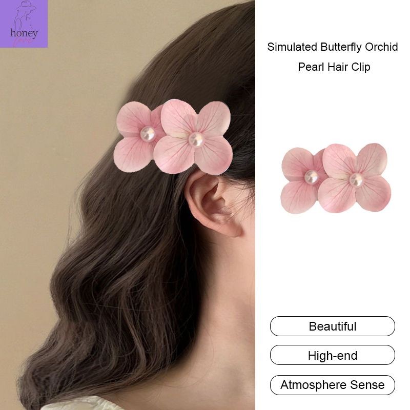 Simulated Butterfly Orchid Pearl Hair Clip Spring Summer Bangs Side ...