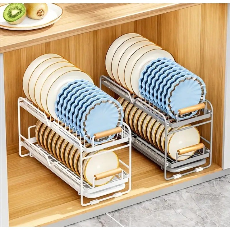 2-Tier Pull-Out Dish Rack with Removable Drain Board Pull-Out Dish Rack ...