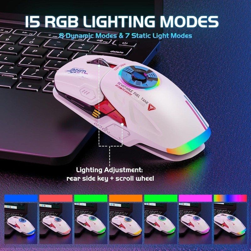 RGB Wireless Gaming Mouse with 4 Adjustable DPI to 4800, Bluetooth and ...