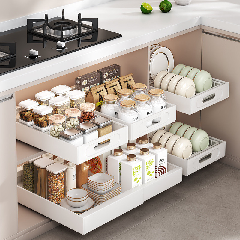 Retractable Pull-out Dish Rack Cabinet Built-in Storage Rack Kitchen ...