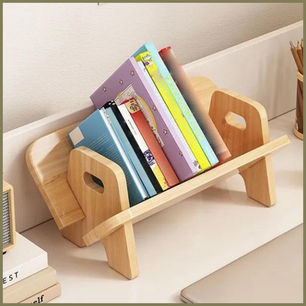 Tabletop Bookshelf Book Organizer Tilting Wood Tabletop Bookcase Smooth ...
