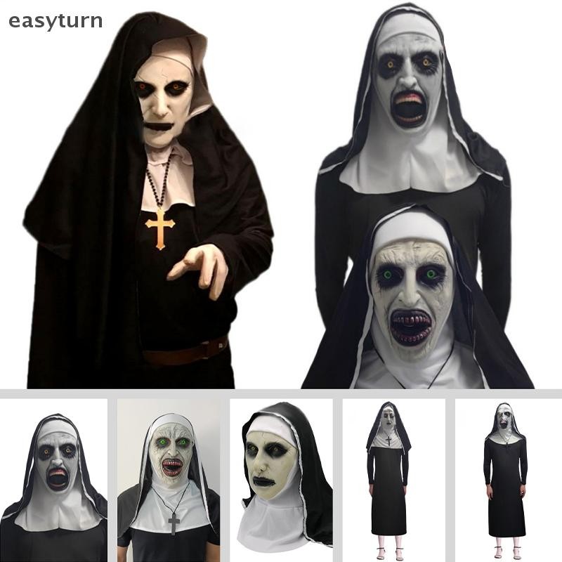 easyturn The Horror Scary Nun Latex Mask W/Headscarf Valak Cosplay For ...
