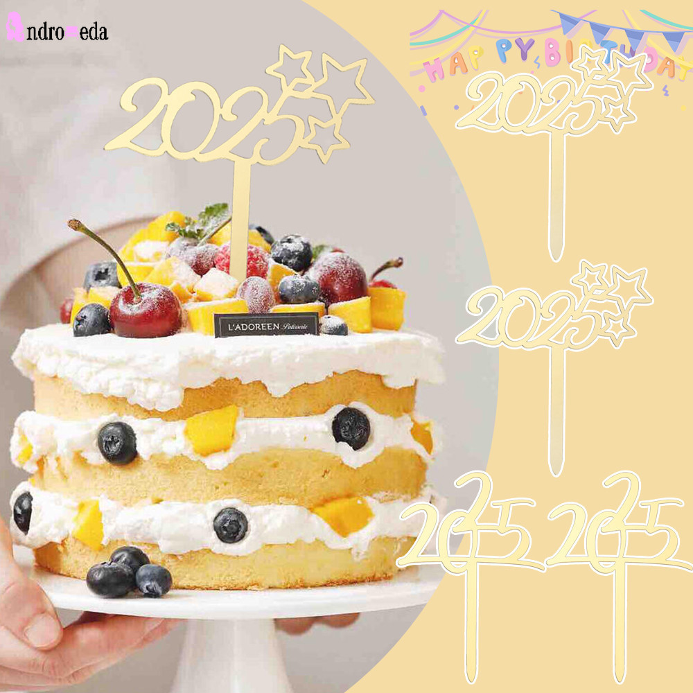 2025 New Year Happy Party Cake Toppers Gold Plastic Plug-in Card Cake ...