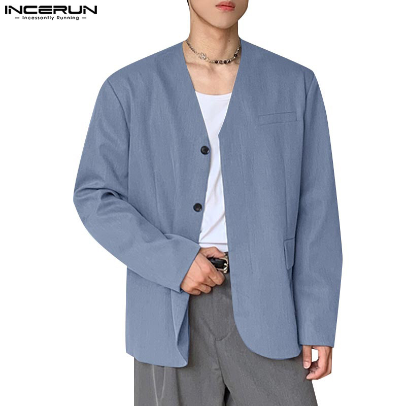 INCERUN Men Korean Fashionable Solid Color Casual Long Sleeve Design ...