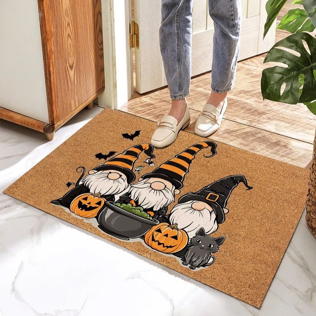 Halloween Carpet Pumpkin Anti-slip Entrance Foot Mat Crystal Velvet Can ...