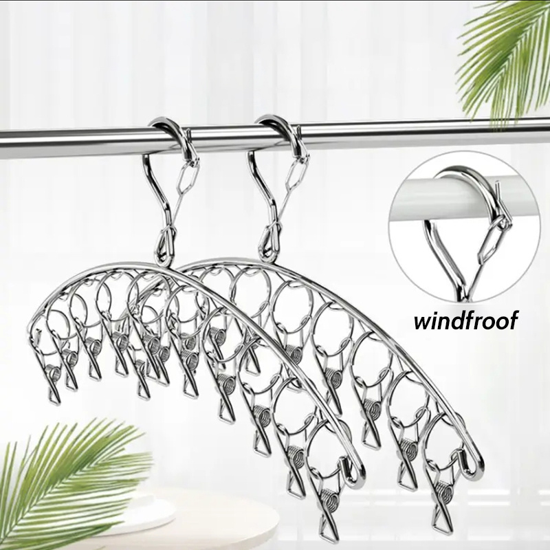 Stainless Steel Windproof Laundry Hanger Sock Towel Bra Drying Rack ...