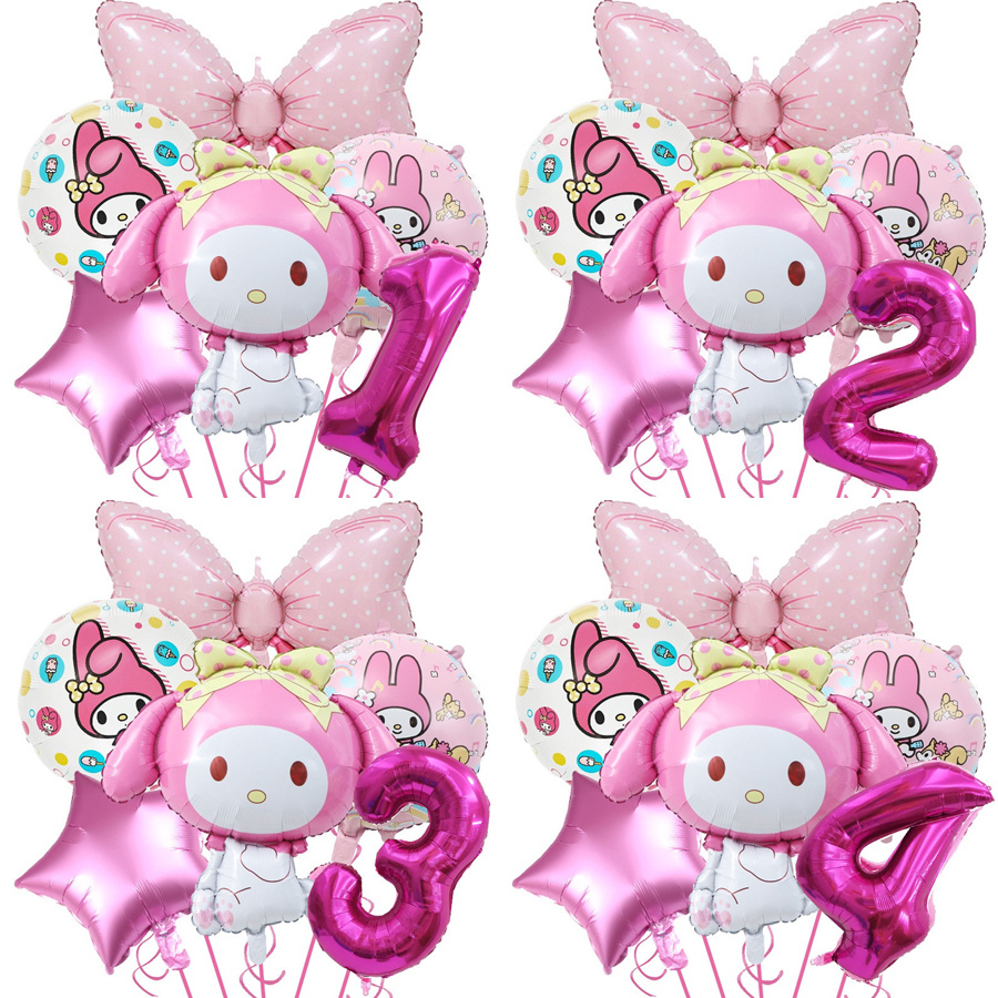 My melody Birthday Theme Decoration Digital Pink Bow Balloons Set Girls ...