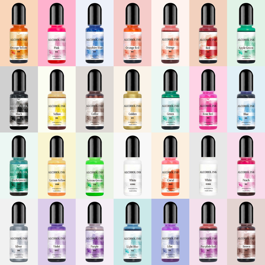 28Color 10ml Art Ink Alcohol Resin Pigment Liquid Colorant Dye Ink ...