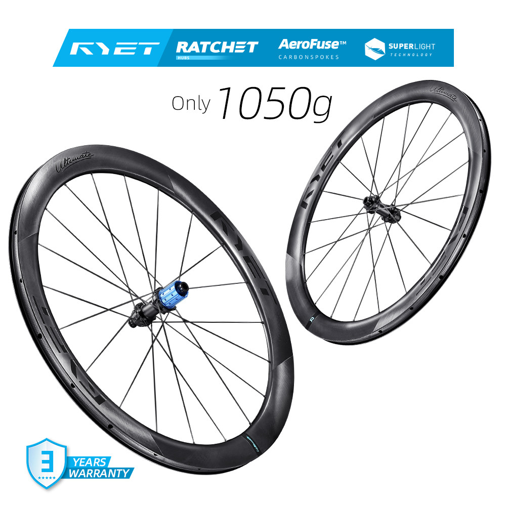RYET 1050g Full Carbon Road Wheelset Ultra Light Aero Disc Brake Carbon Spokes, 54T Ceramic ...