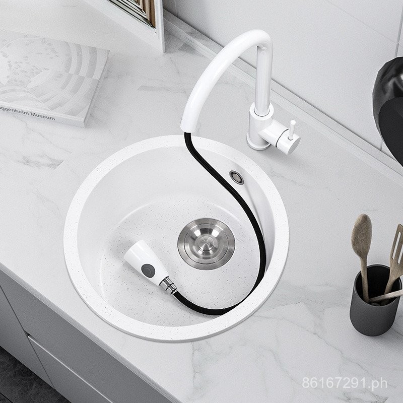 Frida White Round Groove Bar Counter Small Quartz Stone Round Sink ...
