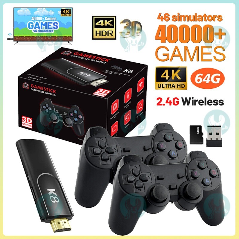 K8 4K HD Game Stick 64G 40000+ Classic 3D Games with 2 Gamepad ...