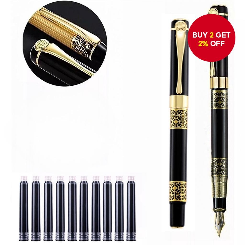 1+10pcs Retro Metal Pen-Plain Set Caligraphy F Nib Classic Vintage Gift ...