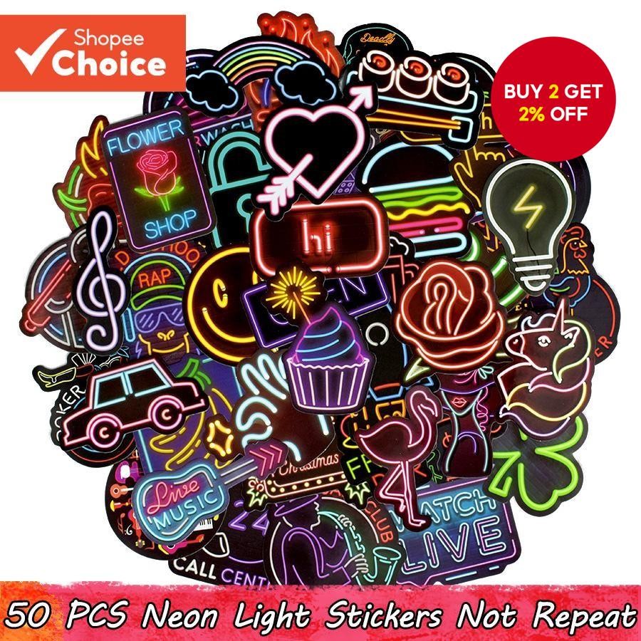 50 PCS Neon Light Sticker Anime Icon Animal Cute Decals Stickers Gifts ...