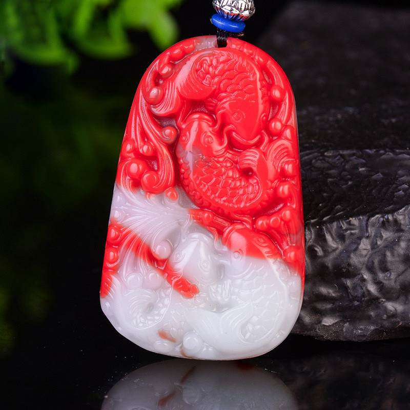 Golden Silk Jade Rooster Blood Stone Goldfish Brand Pendant Red White ...