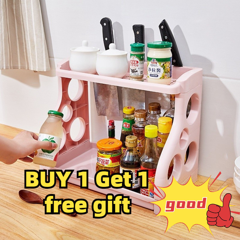 2-Layer Kitchen Organizer Rack Spice Condiments Dish Shelf Cabinet ...