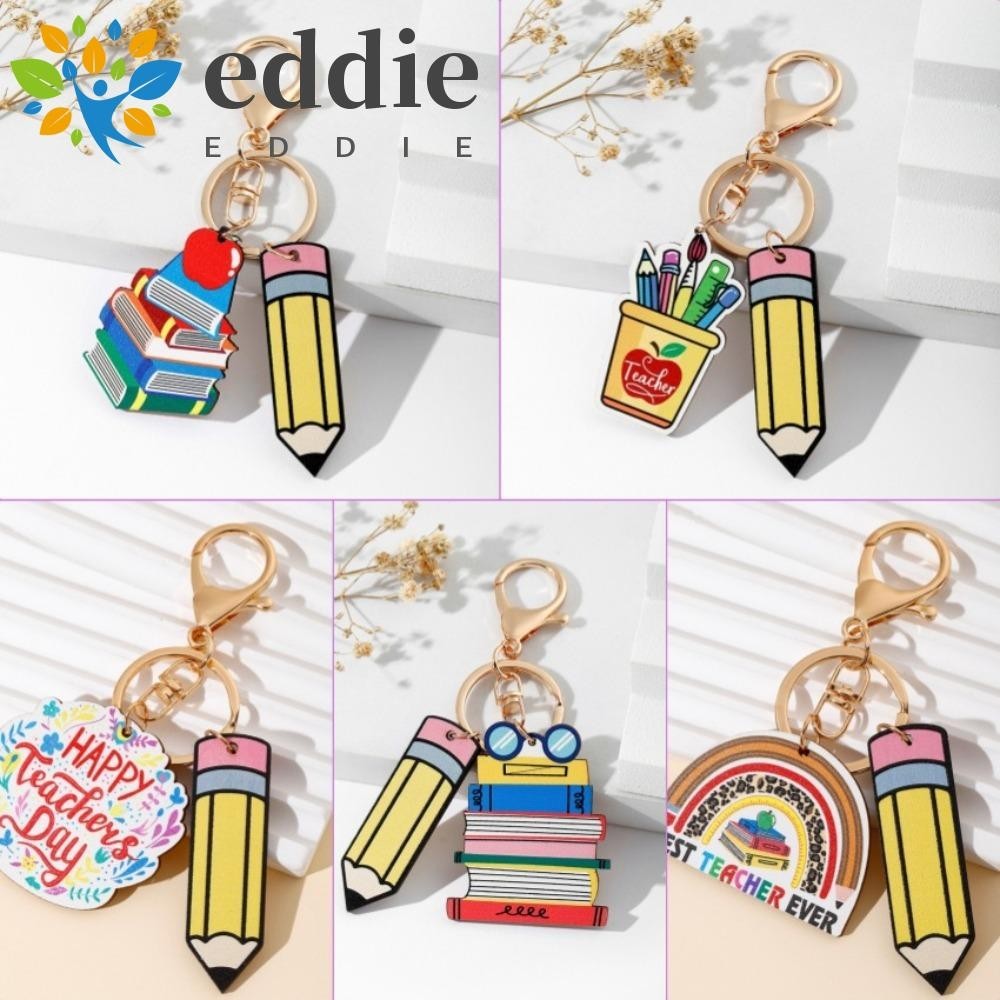26EDIE Pencil Rainbow Keychain, Wooden Geometric Shape Teacher's Day ...