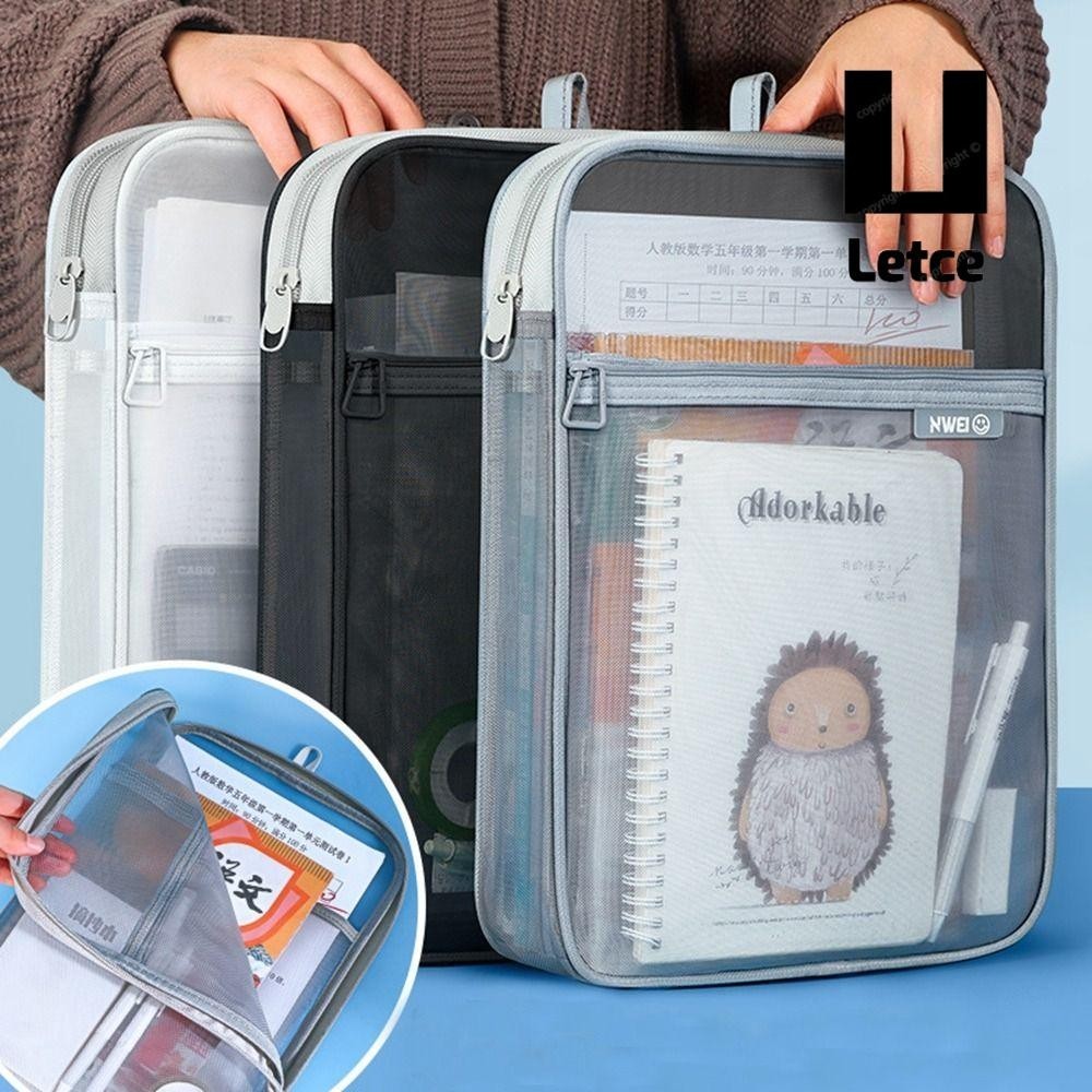 LETCE Mesh Zipper Pouch Bag, Large Capacity Transparent Transparent ...