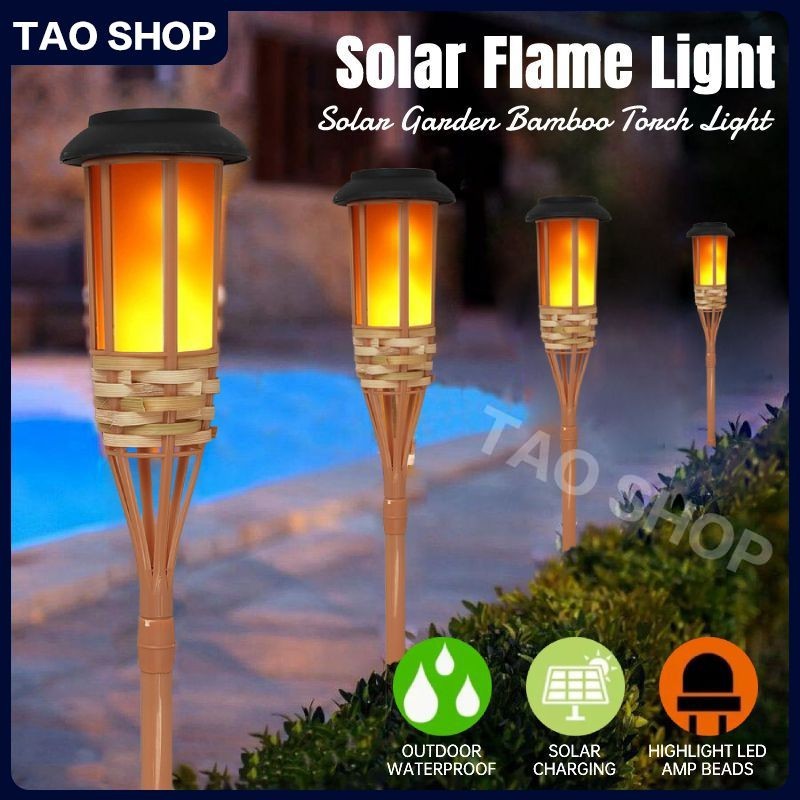 Led Solar Bamboo Torch Flame Lights Outdoor Waterproof Automatic Sensor ...