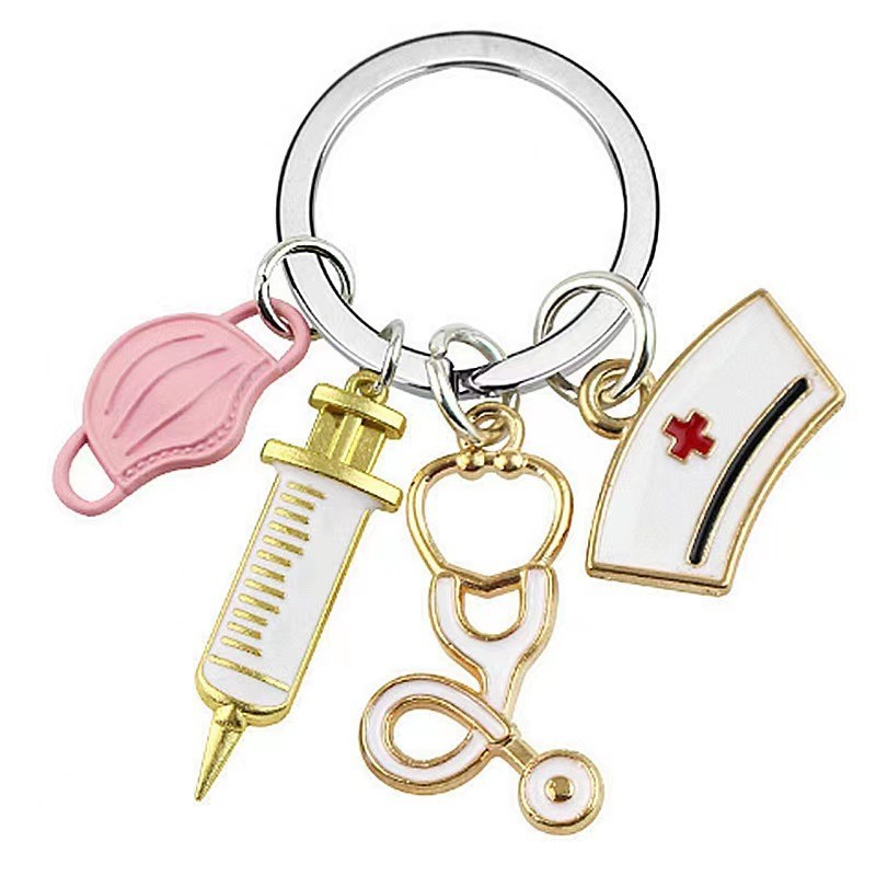 Doctor Nurse Mask Keychain Medical Rescue Personnel Key Ring Syringe ...
