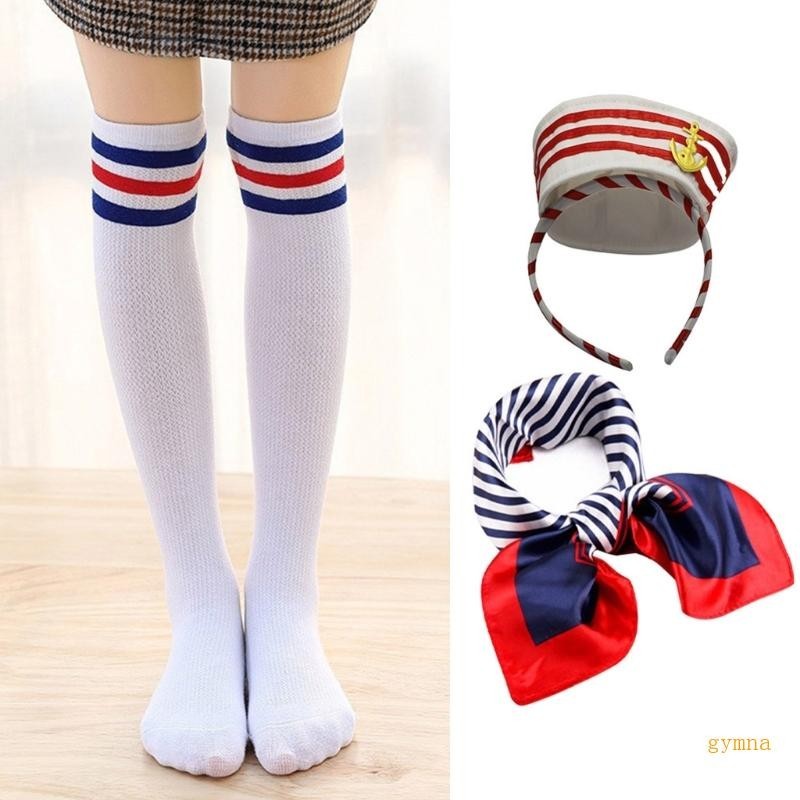gy Sailor Hat Adult Halloween Sailor Hats Stockings Stripe Scarf Set ...