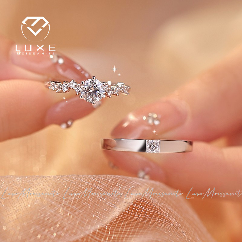 Real Moissanite 0.03ct 1ct Unique Elegance Round Cut White D Symbol Of Promised Couple Rings In ...