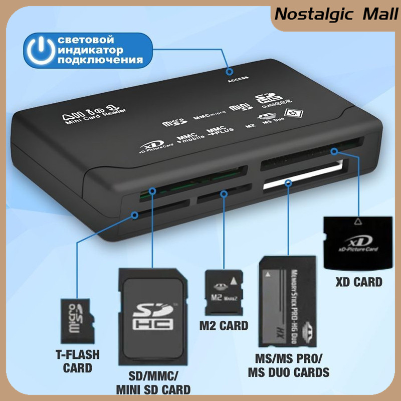 Universal Memory Card Reader All In1 Reader For SD SDHC Mini Micro M2 ...