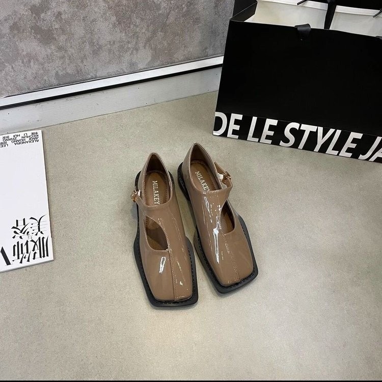 Square Head Female Low Heel Shoes Rubber One-Word Chunky Heel Shoe ...