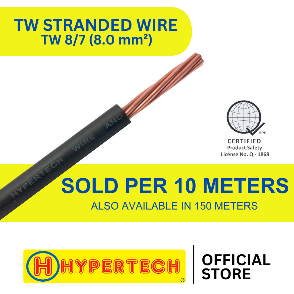 HYPERTECH TW Stranded Wire # 8/7 - 10 Meters - Pure Copper Electrical ...