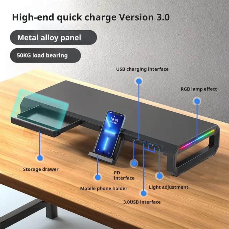 Colorful Led Effects Desk Stand Computer Stand Rgb Monitor Stand Riser ...