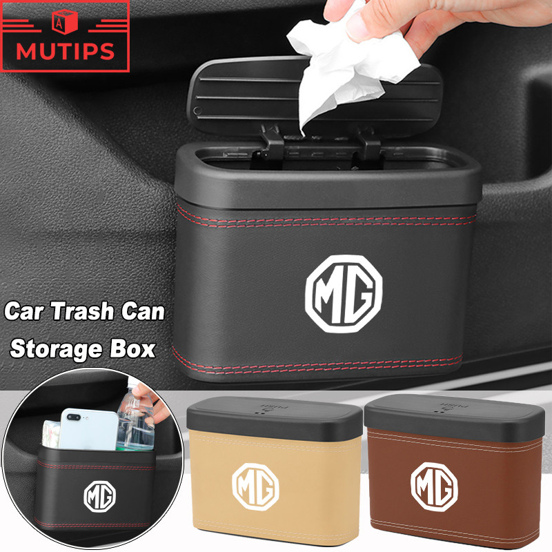 MG Multifunction Car Trash Can Garbage Dustbin Organizer Leather ...