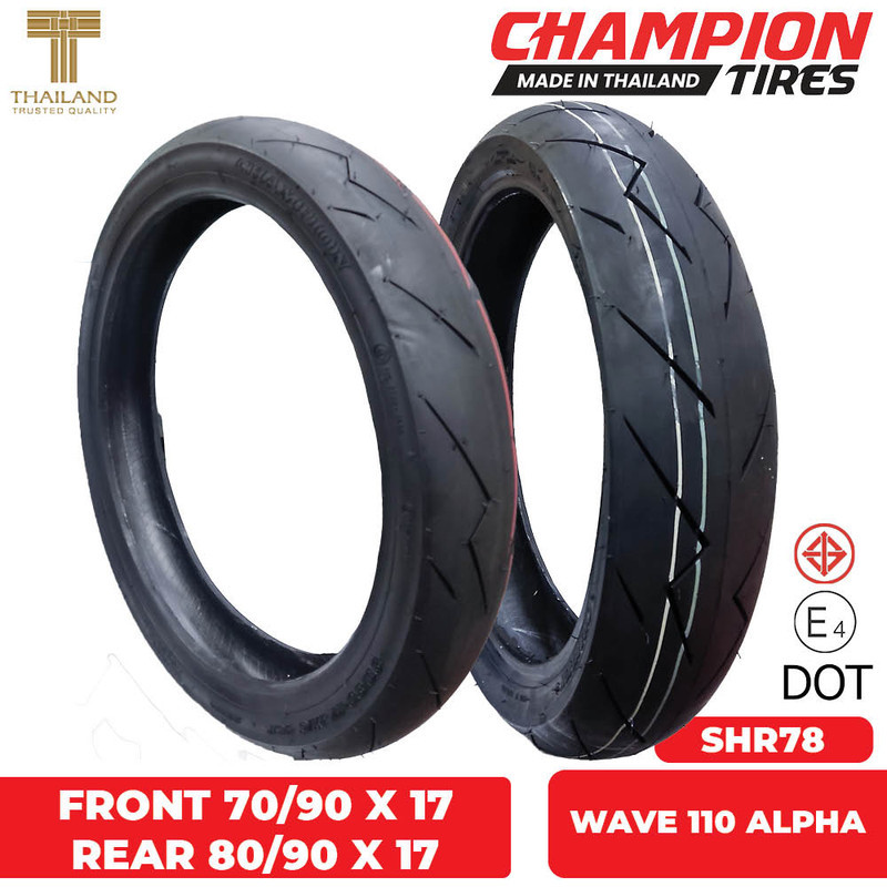 Champion Tubeless Tires Set for Honda WAVE 110 ALPHA 70/90 X 17 & 80/90 ...