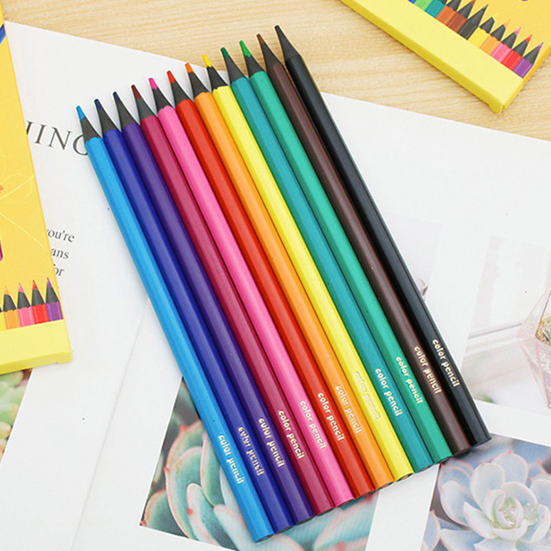 Box Boxed Black Wood Colored Pencil Set 12 Colors/24 Colors Hexagonal ...
