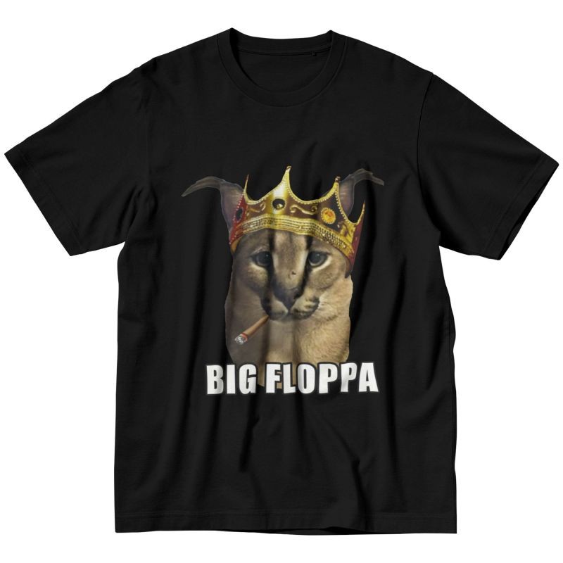 Big Floppa Rapper King Crown Tee Poppa Meme T Shirt Men Pre-shrunk ...