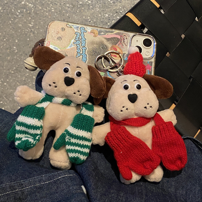 New Christmas Little Red Riding Hood Gloves Dog Keychain Cute Plush ...