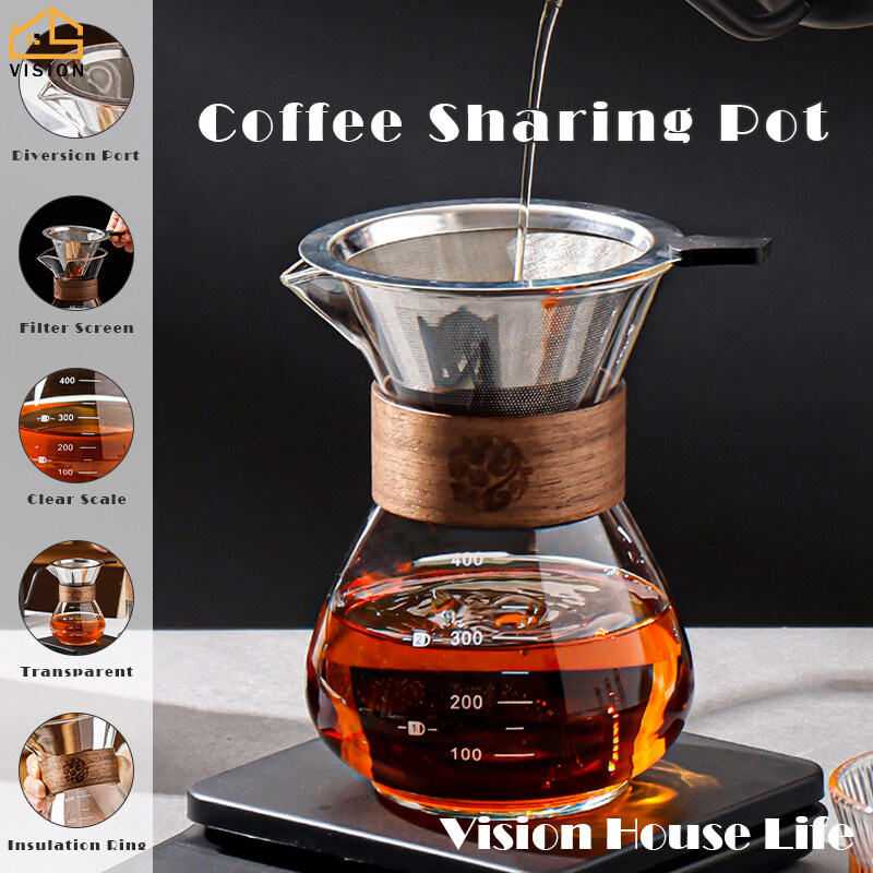 XYJ-Vision 400ml Pour Over Coffee Maker Set Glass Carafe Coffee with ...