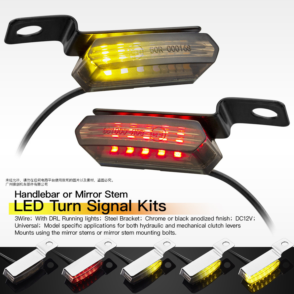 KICRY Motorcycle Mini LED Turn Signals Lights Front Flowing 3 Wire ...