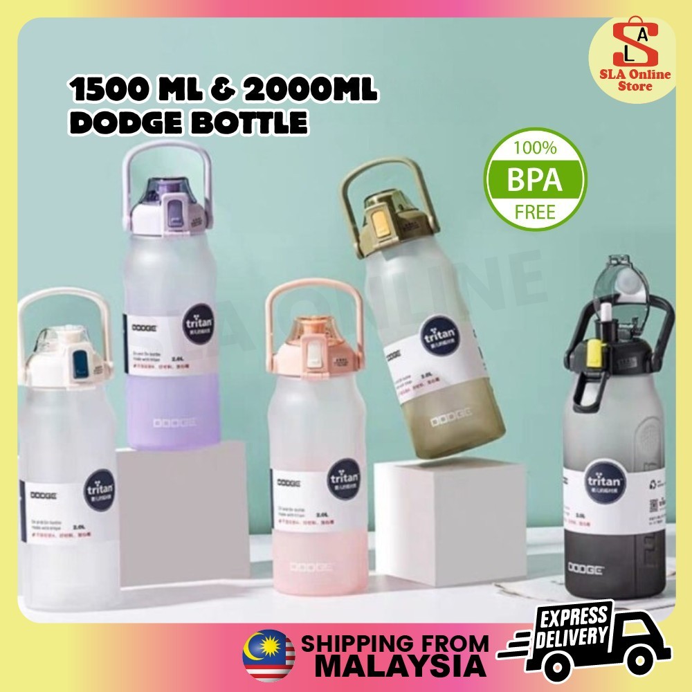 Dual Drink 1.5L/2L Dodge Tritan Water Bottle With Straw & Handle Sport Plastic BPA Free Bekas ...