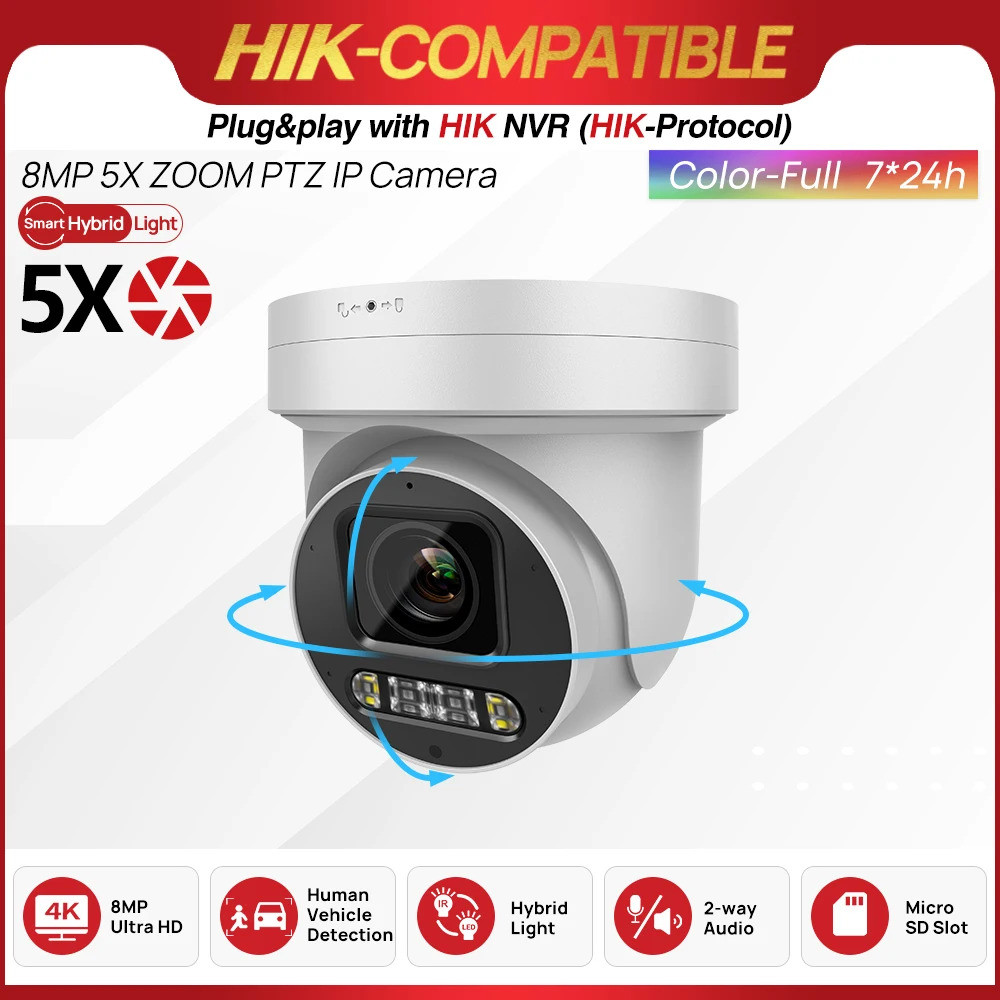 Hikvision Compatible 8mp 5x Zoom Ptz Camera Poe Smart Dual Light ...