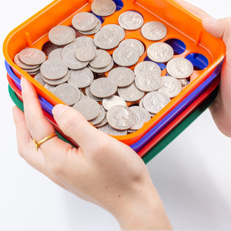 [wellstay1] 1Set 4 Color-Coded Coin Sorting Trays, Colored Coin Sorter ...